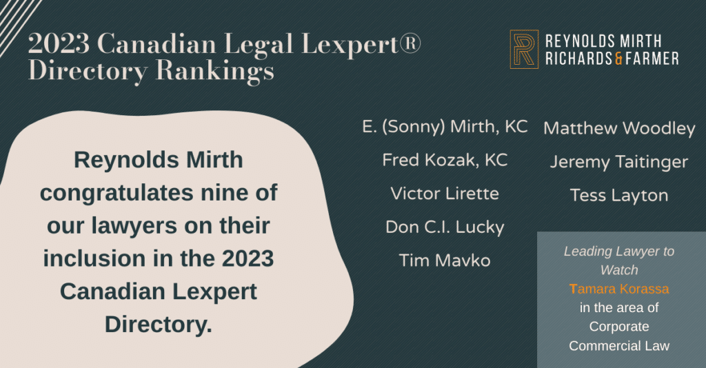 2023 Canadian Legal Lexpert Rankings - Reynolds Mirth Richards & Farmer LLP